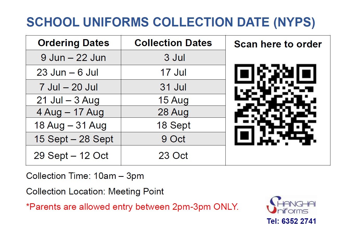 Sales Notice NYPS | Shanghai School Uniform